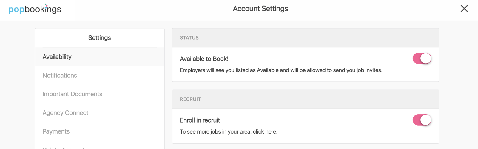 How do I apply to a Recruit job on PopBookings?
